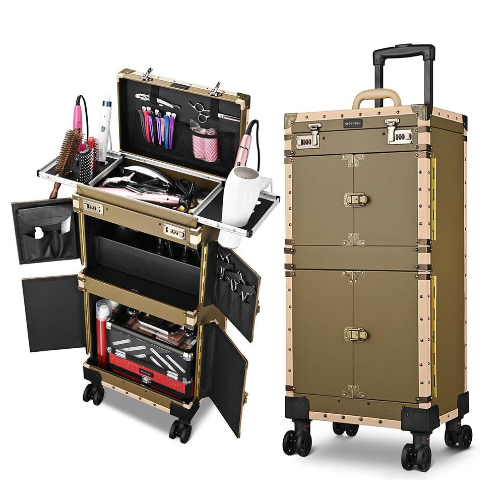 TheLAShop XL Bronze Rolling Hair Stylist Salon Makeup Cosmetic Case