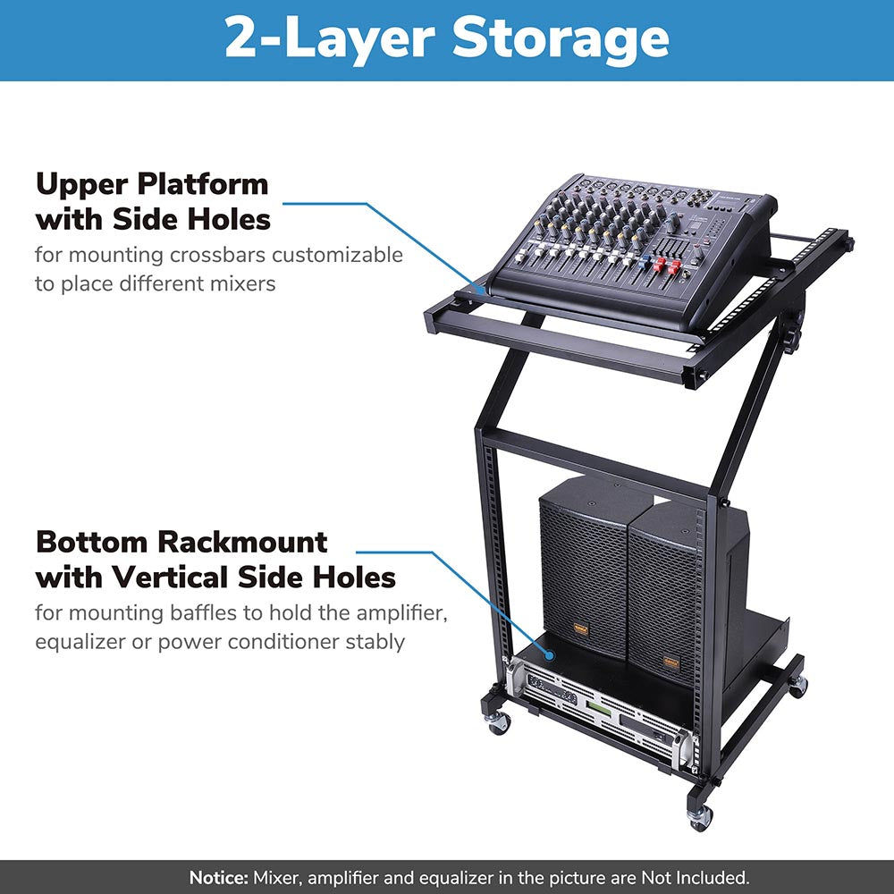 TheLAShop 9U Solid Steel Audio Mixer Rack with Crossbar 19" AV Cart