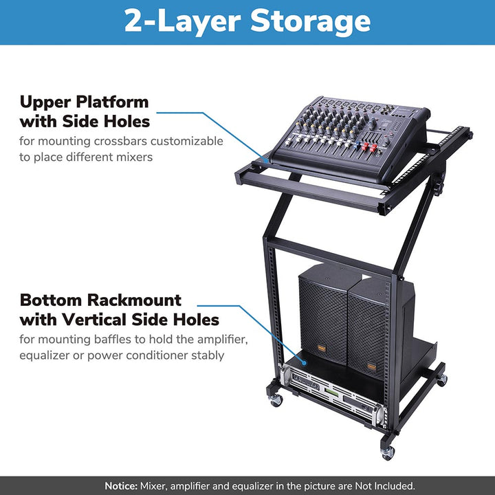 TheLAShop 9U Solid Steel Audio Mixer Rack with Crossbar 19" AV Cart