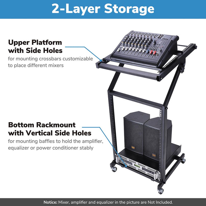 TheLAShop 16U Solid Steel Audio Mixer Rack with Crossbar 19" AV Cart