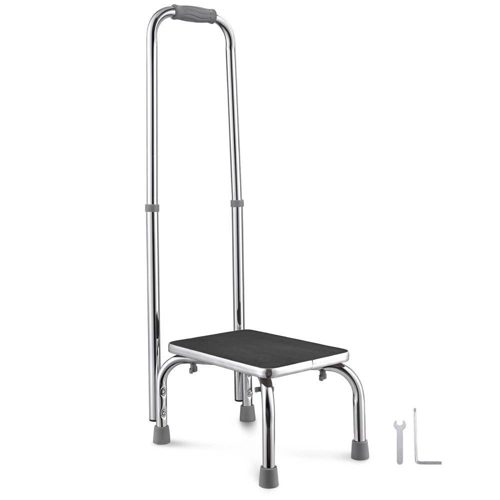 TheLAShop Chrome Steel Step Stool with Handrail - 16"x13"x35 ...