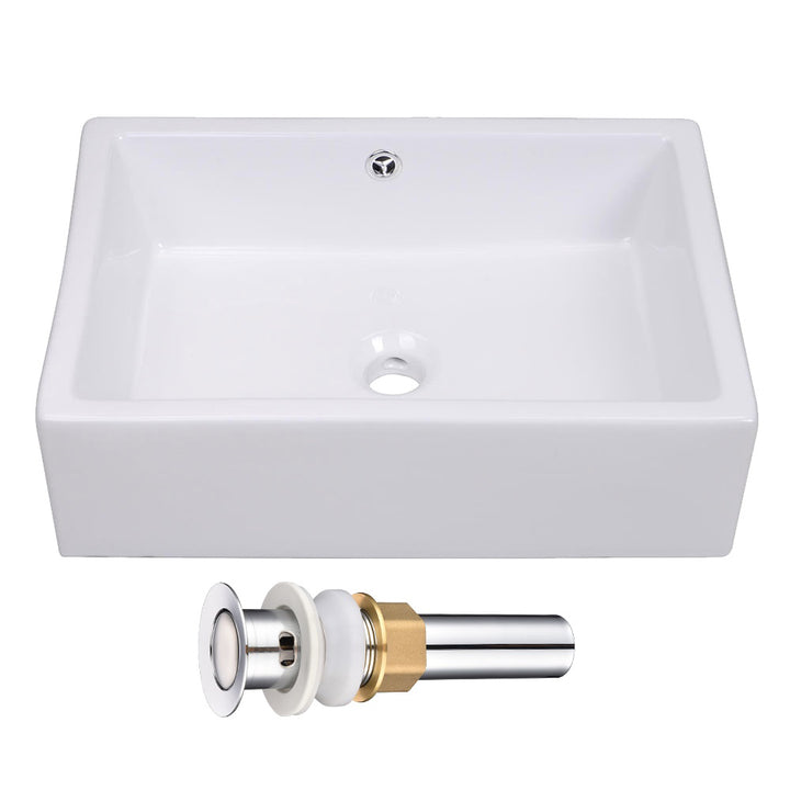 Aquaterior 20"x14" Rectangle Porcelain Vessel Sink Overflow & Drain